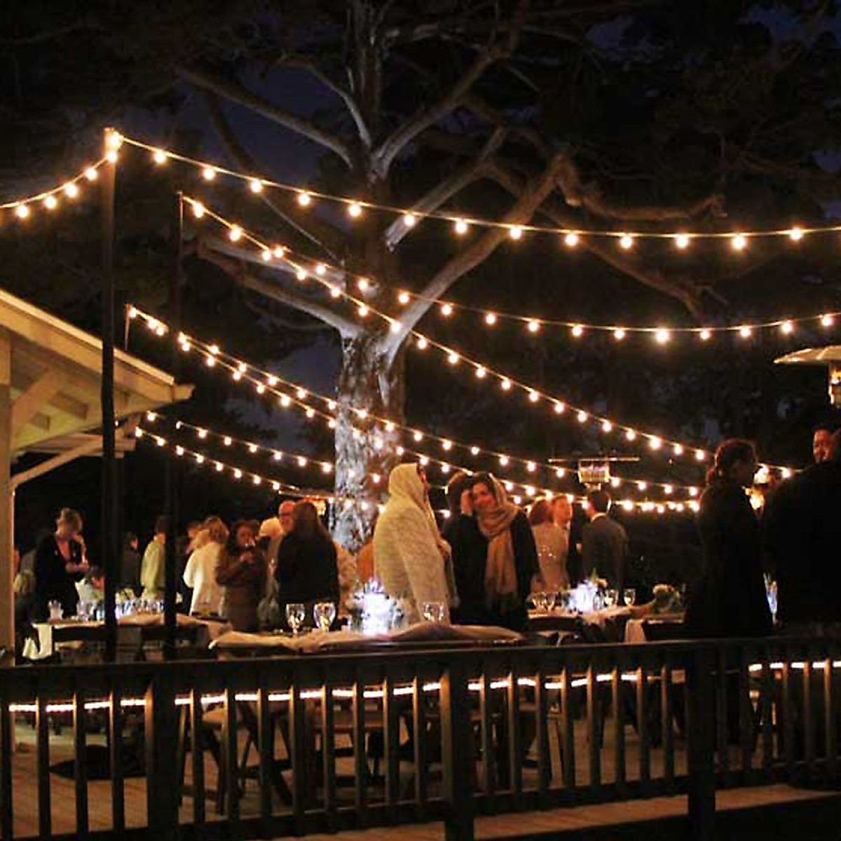 Outdoor String Lights 48 Feet Advanced Weatherproof Design Connectable String of Light,15 Heavy Duty Hanging Socket for Porch Patio Garden Backyard