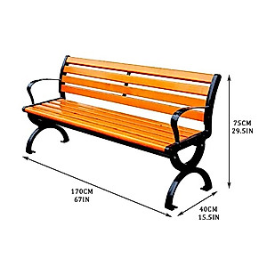 SEKEED Outdoor Benches Cast Aluminum Preservative Wood 67IN(170CM) Patio Garden Bench Perfect for Backyard, Lawn, Porch, Path