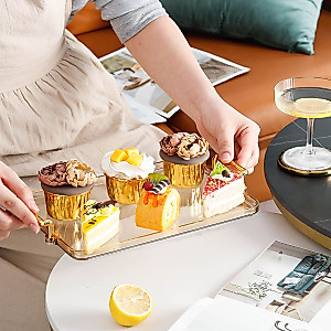 XingZhuo Acrylic Gold Serving Tray Set with Handles, Coffee Table Tray, Modern Design Trendy Coffee Tray, Tray Serving Breakfast Fast Food Appetizers, Trays for Serving Party,1Pack