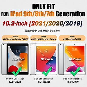 SEYMAC stock Case for iPad 9th/8th/7th Generation 10.2'', Strong Magnetic Auto Sleep Shockproof Case with Absorbing Multi-Angles Stand, Pen Holder, Card Slot (Black)