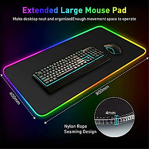 RGB LED Gaming Mouse Pad - Large Pad RGB Gaming Mat with Easy to Clean Waterproof Surface - Anti-Slip Rubber Base Abstract Art Hexagon Honeycomb 11.81"x27.56"