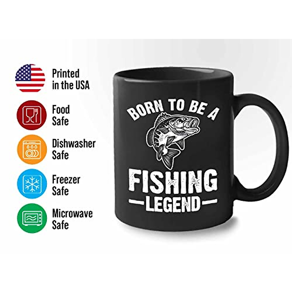 Fishing Coffee Mug 11oz Black - Born To Be A Fishing Legend - Funny Fishing Hobby Quote Fish Fisherman River Hook Bait Angler Sea