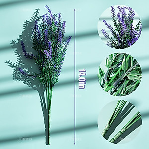 AUEAR, Artificial Lavender Flowers Plants Fake Shrubs Greenery Bushes Faux Plastic Purple Flower for Bouquet Home Wedding Garden Kitchen Indoor Outdoor Decor (12 Pack)