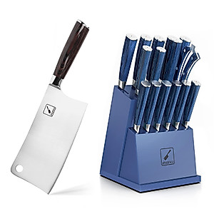 imarku 7 Inch Meat Cleaver & 16-Piece Kitchen Knife Set with Block