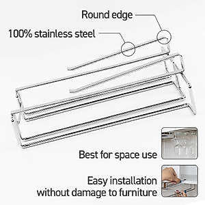 GOODSDECO Wine Glass Rack without Screw, Wine Glass Holder, Stemware Holder Under Cabinet, Stainless Steel Hanger, Glasses Storage Hanger for Kinchen Bar (2P)