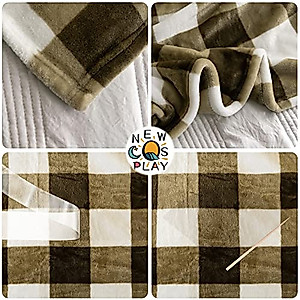 NEWCOSPLAY Buffalo Plaid Throw Blanket Soft Flannel Fleece Checker Pattern Lightweight Decorative Blanket for Bed Couch (280GSM-White Army Green, Throw(50"x60"))
