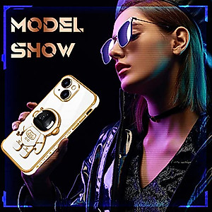 Coralogo for iPhone 13 Mini Case Astronaut Cute for Women Girls Girly Unique White Phone Cases with Astronaut Hidden Stand Kickstand 6D Design Cover for iPhone 13Mini 5.4 inch