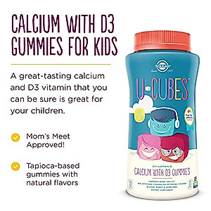 Solgar U-Cubes Children's Calcium with Vitamin D3, 120 Gummies - Strawberry Flavor - Supports Bone & Teeth Health - Non GMO Gluten Free, Dairy Free - 60 Servings