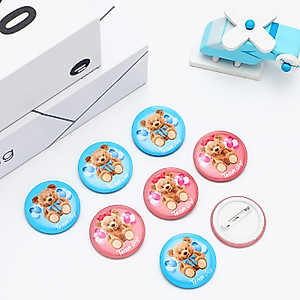 Dingion 100 Pcs Bear Baby Shower Gender Reveal Buttons Team Pink Blue Gender Reveal Button Pins Watercolor Baby Shower Badges Pins for Gender Reveal Baby Shower Party Game Supplies, 1.5 Inches