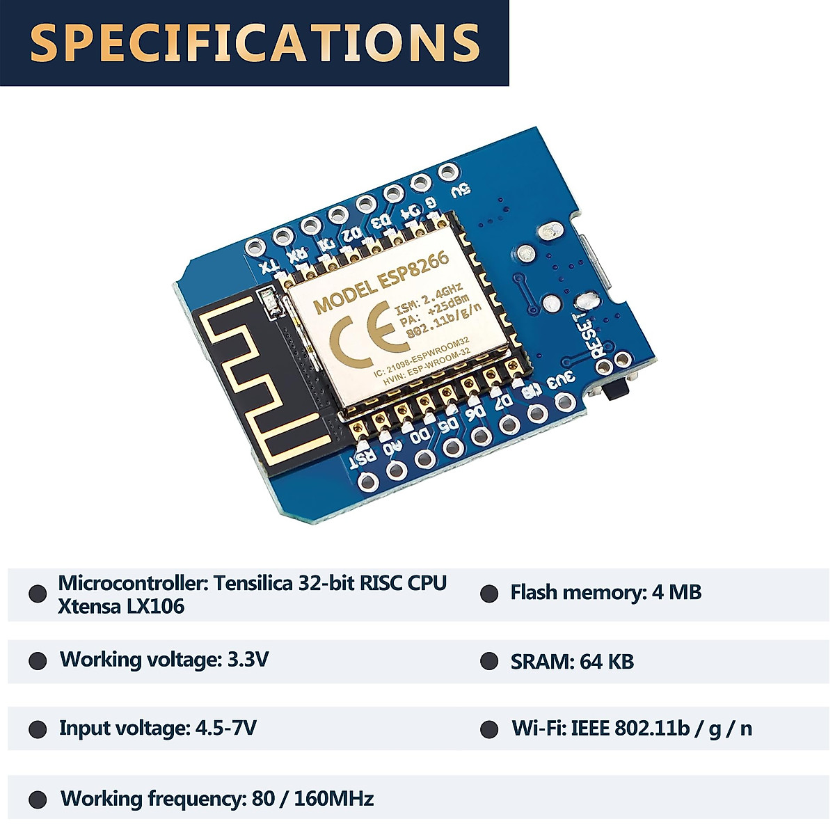 KeeYees ESP8266 ESP-12F Mini WLAN WiFi Development Board 4M Bytes for Arduino for NodeMcu for WeMos (5PCS)
