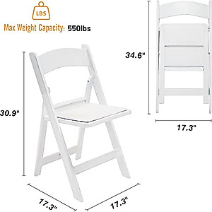 Allpop Resin Folding Chair with Vinyl Padded Seat, 550LB Capacity, Commercial Chair Set for Party Wedding Picnic Events, White