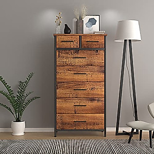 IKENO 7 Drawer Tall Dresser, Industrial Wood Storage Clothes Organizer, Sturdy Steel Frame for Bedroom