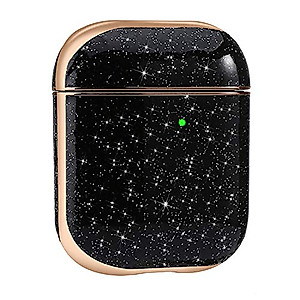 Aladrs Bling Hard Shell Cover Compatible with Glitter Airpod 1/2, Protective Case for Apple AirPods 2nd / 1st, Black