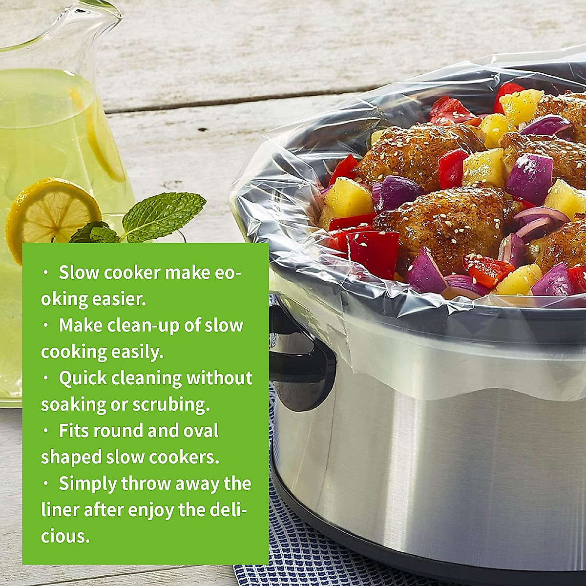 ECOOPTS Slow Cooker Liners (30 Liners), 14" × 22" Pot Liners Fit 6-10 Quarts, Disposable Cooking Bags Suitable for Oval & Round Pot, BPA Free (14" × 22")