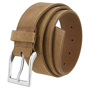 Cowboy Craft Men's Suede Leather Belt Genuine Full Leather Casual Dress Belt 1-3/8" or 1-1/2" Wide (Style B - Taupe, 34)