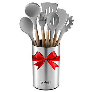 Stainless Steel Kitchen Utensil Holder, Kitchen Caddy, Utensil Organizer, Round Shape Utensils Crock, 7" by 4.3" (utensils not included)