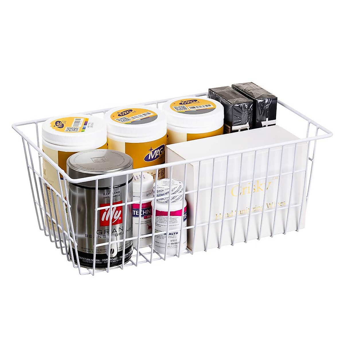 SANNO 15.7" Freezer Baskets Wire Storage Baskets Bin Organizer Food,Kitchen, Basket Organizers Bins for Home, Bathroom, Closet Organization, white,set of 4