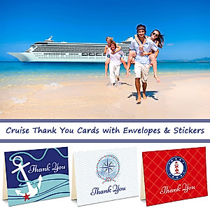 Hotop 24 Sets Cruise Thank You Cards for Ship Crew, Blank Inside Nautical Appreciation Note Cards Set with Envelopes and Stickers