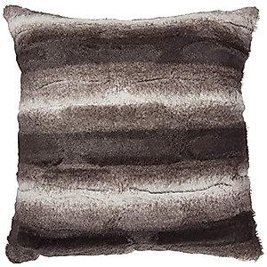 North End Decor Faux Fur Throw Pillow 18"x18" with Insert, Mink Brown White Striped Plush