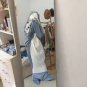 Shark Blanket Adult,Comfy Shark Blanket Hoodie,Super Soft Cozy Flannel Hoodie Wearable Shark Blanket Sleeping Bag,Shark Onesie Blanket((L),67 inches)