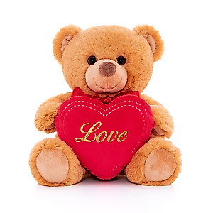 Stuffed Animal Teddy Bear, Holding Love Heart Plush Bears, I Love You Mom, Valentine's Day Gift, Love Gift for Mom, Girlfriends, Baby, 8 inches