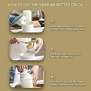 Sweejar Porcelain Butter Crock Keeper, French Butter Dish Keeps the Butter Fresh Soft & Spreadable, Serving Butter Easy for Bread Lovers Breakfast Kitchen Counter (Black)