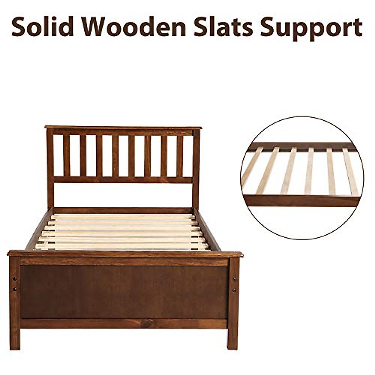 MERITLINE Twin Bed Frame, Wood Platform Bed with Headboard and Footboard, No Box Spring Needed, Walnut