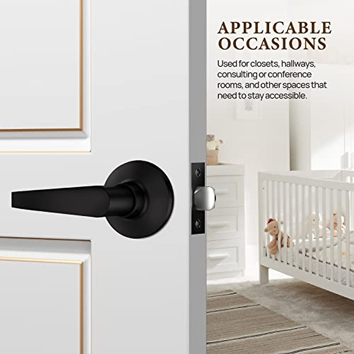 VICMEON 8 Pack Classic Keyless Door Lever Set, Passage Lever Door Handle, Passage Door Lever for Hallway and Closet, Reversible for Right and Left Side, Matte Black