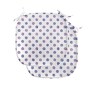 Ambesonne Purple Chair Seating Cushion Set of 2, Watercolor Paint Style Nostalgic Retro Style Polka Dot Pattern Theme Classic, Anti-Slip Seat Padding for Kitchen & Patio, 16"x16", Lilac Blue