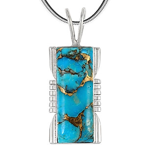 Turquoise Pendant Necklace 20" Sterling Silver 925 Genuine Gemstones (Teal/Matrix Turquoise)