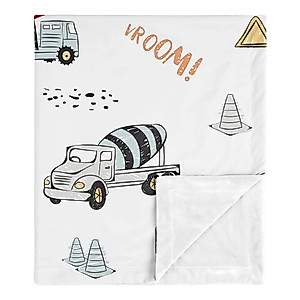 Sweet Jojo Designs Construction Truck Baby Boy Receiving Security Swaddle Blanket for Newborn or Toddler Nursery Car Seat Stroller Soft Minky - Grey Yellow Orange Red and Blue Transportation