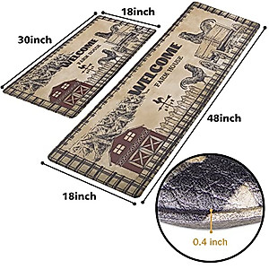 ASPMIZ Farmhouse Kitchen Mat Set Anti Fatigue 2 Piece, Non-Skid Waterproof Kitchen Mats and Rugs Cushioned, Washable Kitchen Rug Chicken Floor Comfort Mats for Kitchen Home, 18'' x 48'' + 18'' x 30''