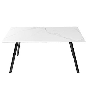 HIPIHOM Modern Kitchen Dining Slate Table for 6 Seat,Rectangular Dining White Sintered Stone Table for Home,Kitchen,Living Room,Dining Room,1 Table