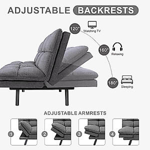 MUUEGM Futon Sofa Bed,Memory Foam Convertible Sleeper Sofa Couch,Modern Futon Couch Daybed Love Seat for Living Room Small Space Apartment Office,Adjustable Armrest Backrest,Linen Fabric,Grey