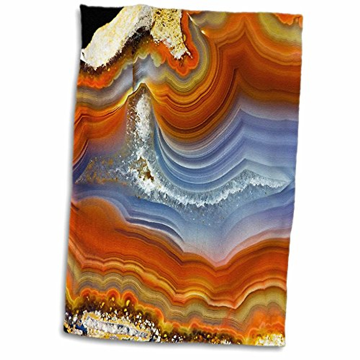 3D Rose Banded Agate-Quartzsite Hand Towel, 15" x 22", Orange/Blue