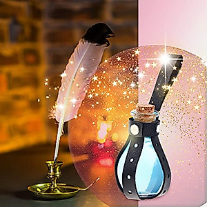 Eco-Fused Small Cosplay Potion Bottle 2x - Clear Spherical Cosplay, Wizard, Witch Costume Accessory - Incl. Cork Stopper, Black Faux Leather Sleeve Holder, Belt Loop