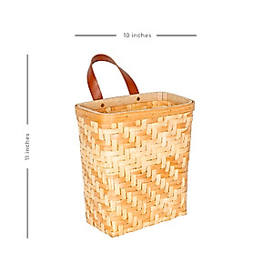 Stratton Home Decor Modern Farmhouse Woven Wall Basket with Faux Leather Handle - Stylish Storage for Books, Magazines, Blankets - Rustic Accent Piece for Living Room, Bedroom, Entryway, Hallway