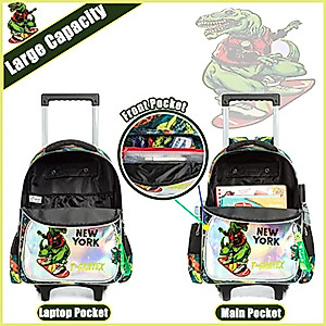 Rolling Backpack for Girls Boys Wheels Backpacks for Kids Luggage Trolley School Backpack with Lunch Box and Pencil Case for Elementary Preschool Students Dinosaur