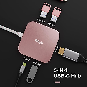 USB C to HDMI Multiport Adapter, fairikabe USB C Hub to 4K HDMI Power Delivery 3USB3.0, 5 in 1 USB C HDMI Hub with Long Cable 1.5FT, for MacBook Air, MacBook Pro and Other USB-C DP Alt Mode Devices