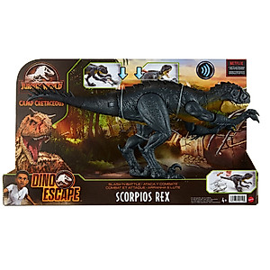 Mattel Jurassic World Toys Slash ‘N Battle Scorpios Rex Action & Sound Dinosaur Figure Camp Cretaceous with Movable Joints, Slashing & Tail Whip Motions & Roar Sound, Kids Gift Ages 4 Years & Up