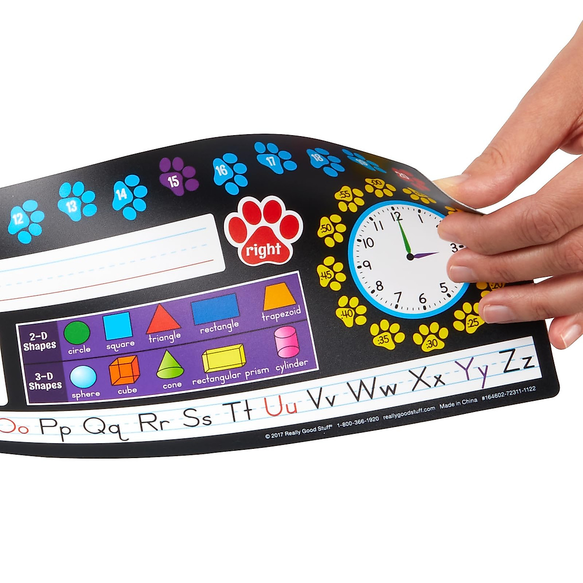 Really Good Stuff 24PK Paw Prints Self-Adhesive Deluxe Plastic Desktop Reference Nameplate with Letters, Numbers, Colors, 2-D and 3-D Shapes, 120 Grid, Left and Right, Base 10 and Time