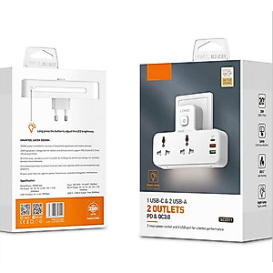 Wall Mount Outlet Extender with 3 USB Charging Port (1 USB C Port) Power Strip with a Touch-Control LED Night Light Max 10A 2500W Flat Plug Universal Socket Spaced Outlet