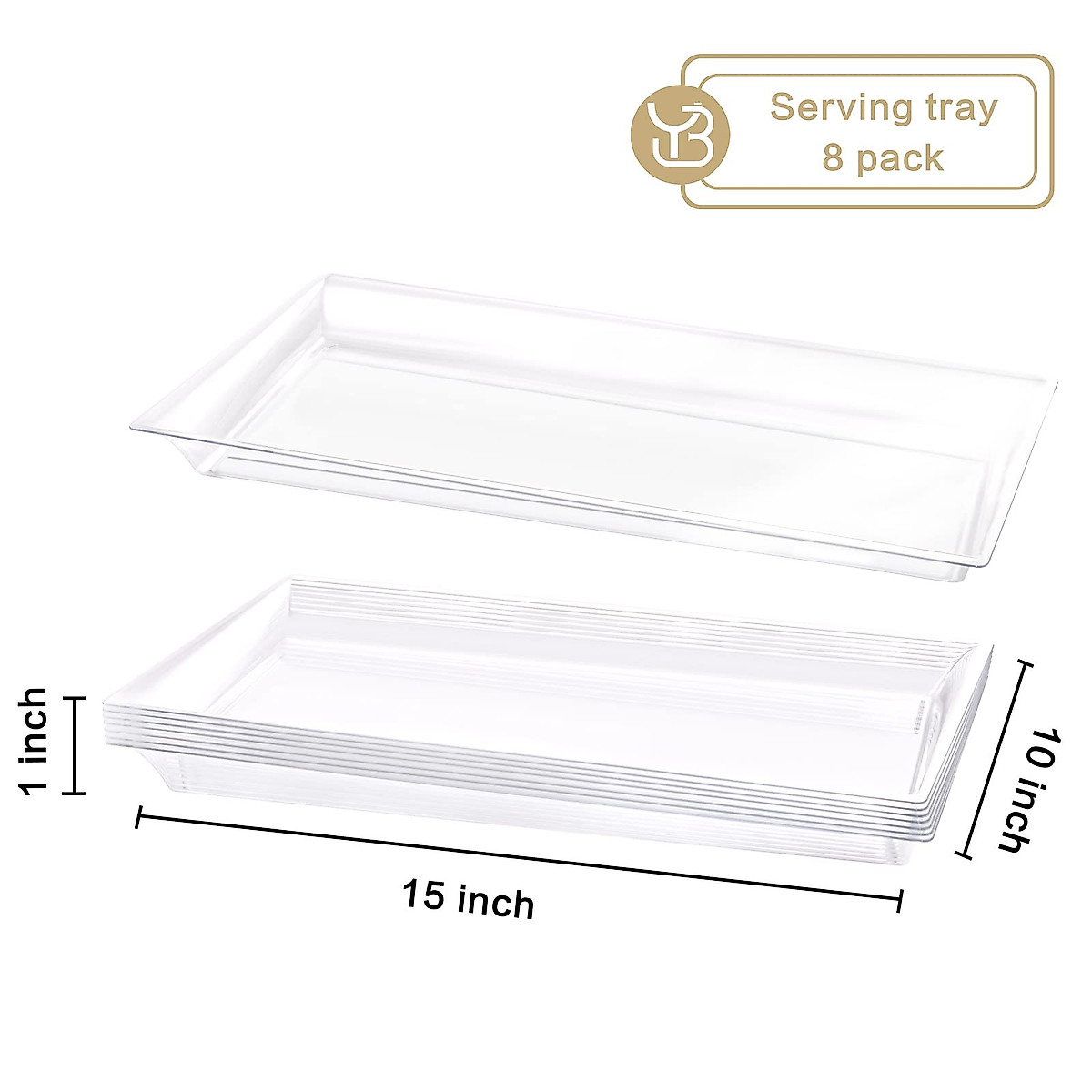 YOUBET 8 Pack Clear Plastic Serving Tray-15" x 10" Rectangle Food Trays- Disposable Serving Platter- Clear Disposable Serving Platter for Halloween/Thanksgiving/Christmas
