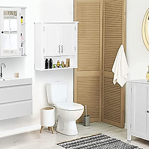 LEMY 2-Door Bathroom Surface Mount Medicine Cabinet, Wood Hanging Cabinet with Adjustable Shelves & Open Storage Over The Toilet for Bathroom Kitchen Bedroom