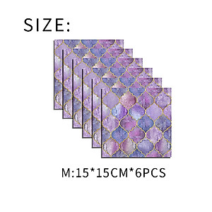 Yifasy 6pcs Dazzle Purple Shelf Liners Fish Scale Furniture Decor Sticker Peel-Stick PVC Tiles Covering 15x15cm