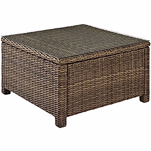 Crosley Furniture Bradenton 5-Piece Outdoor Sectional Sofa Wicker Conversation Patio Furniture Set for Deck, Brown with Navy Cushions