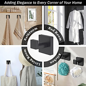 RiXY PREMIUM Matte Black Towel Hooks for Bathroom - Stylish Bath Hooks for Towels - Heavy Duty Bathroom Hooks for Hanging Towels Robes Coats - Pack of 4 Stainless Steel 304 Coat Hooks