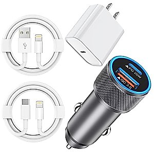 iPhone 13 Fast Car Charger Kit,Dual 38W【Apple MFi Certified】 USB C Fast Charging Car iPhone Wall Charger Adapter Block with 2Pack QC&PD3.0 Lightning Cable for iPhone 14 Pro Max/13/12/11/Xs/XR/8/iPad