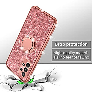 nancheng for Galaxy A23 5G Case, Case for Samsung A23 5G Girls Women Glitter Cute Soft TPU Cover with Ring Kickstand Strap Lanyard Bumper Shockproof Protective Cell Phone Case for A23 5G - Rose Gold