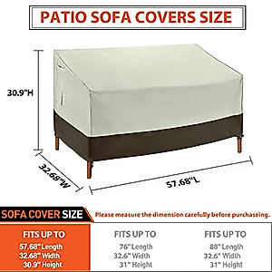 LBW Patio Bench Cover Waterproof, Outdoor Furniture Cover Loveseat Cover, Heavy Duty 420D Garden Deep Seated Patio Sofa Couch Cover with Air Vent and Attachment Strap, 57.68" L x 32.68" D x 30.9" H